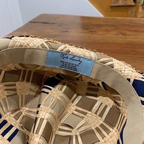 Kate Landry | Accessories | Kate Landry Straw Fedora Hat Woven Tan Navy ...